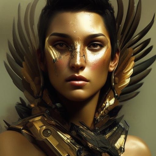 Hybrid between a human and a hawk in golden armor - AI Generated ...