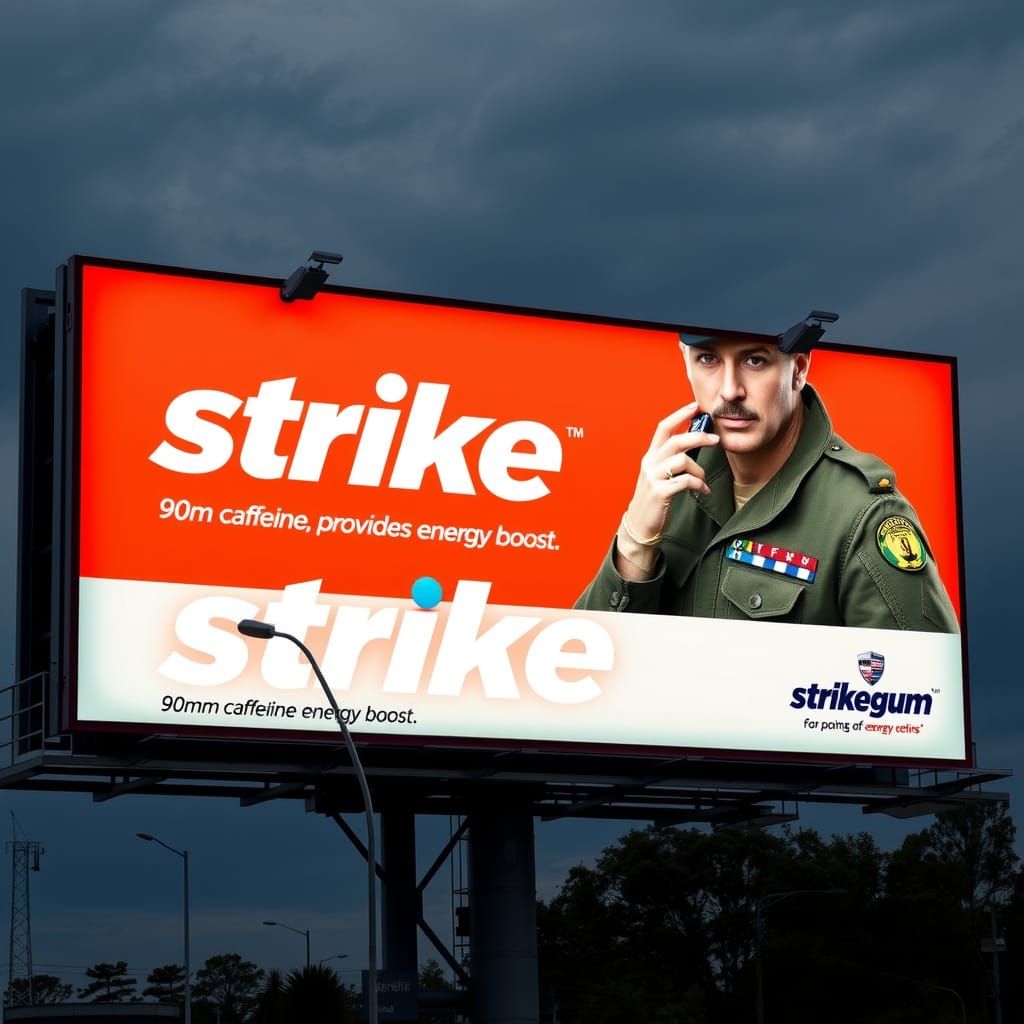 Energy Boosting Chewing Gum Ad on Billboard with S... - AI Art