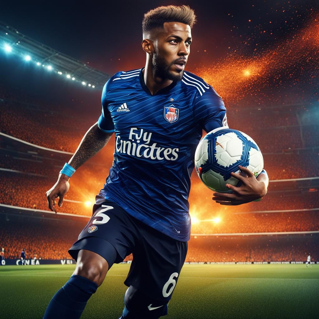 A 25-year-old footballer enjoying his first goal and imagining a ...