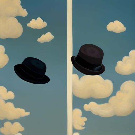 Bowler hats floating over fluffy clouds ::René Magritte - AI Generated ...