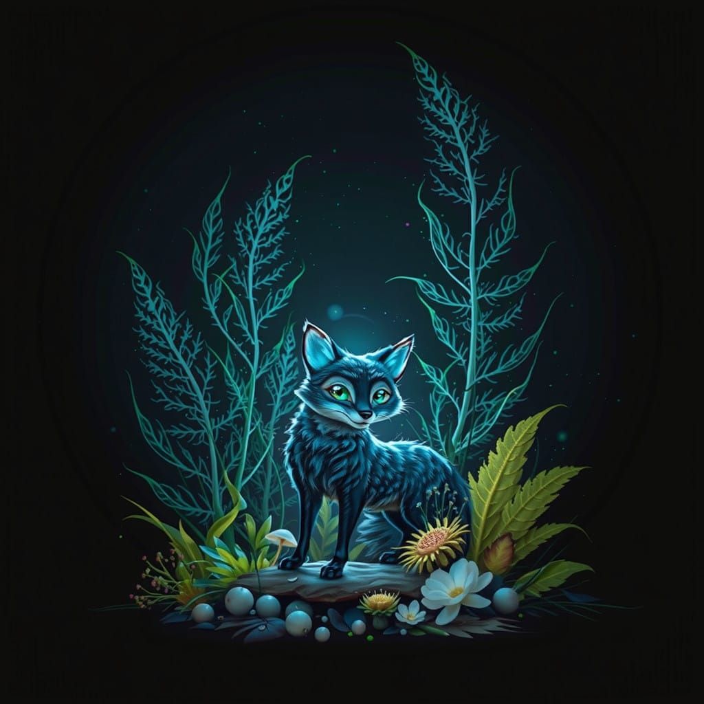 cute fox in the moonlight exotic glowing plants Pixar, Disney, concept ...