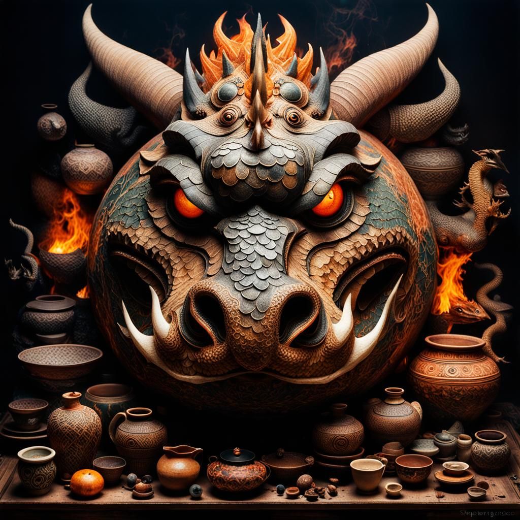 Hyper-maximalist Microphotograph Portrait: "Elaborate Oriental Clay ...