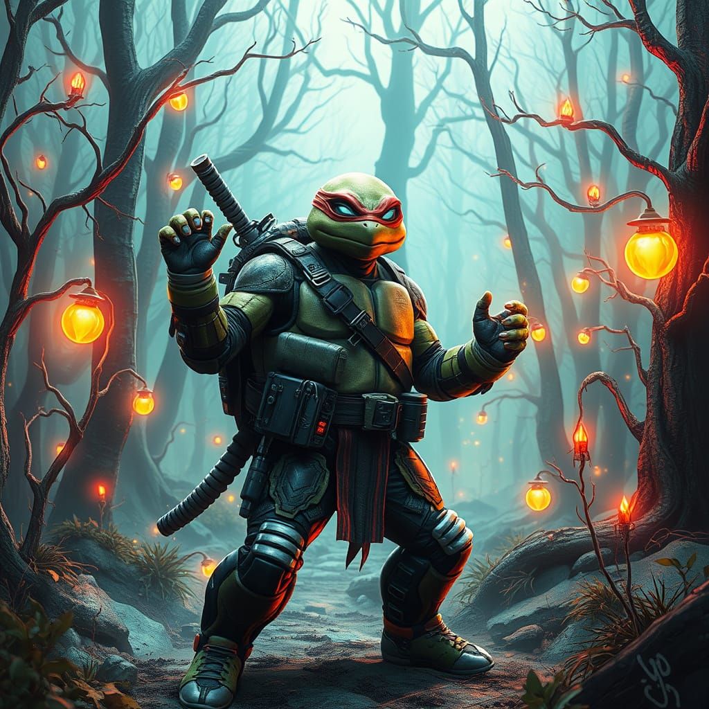 Cyberpunk Ninja Turtle Guardian of the Enchanted F... - AI Art