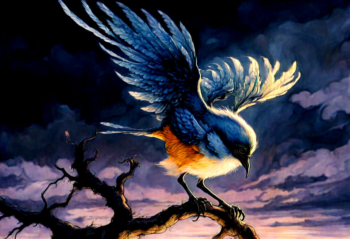 Beautiful fantasy bird, by Arthur Rackham