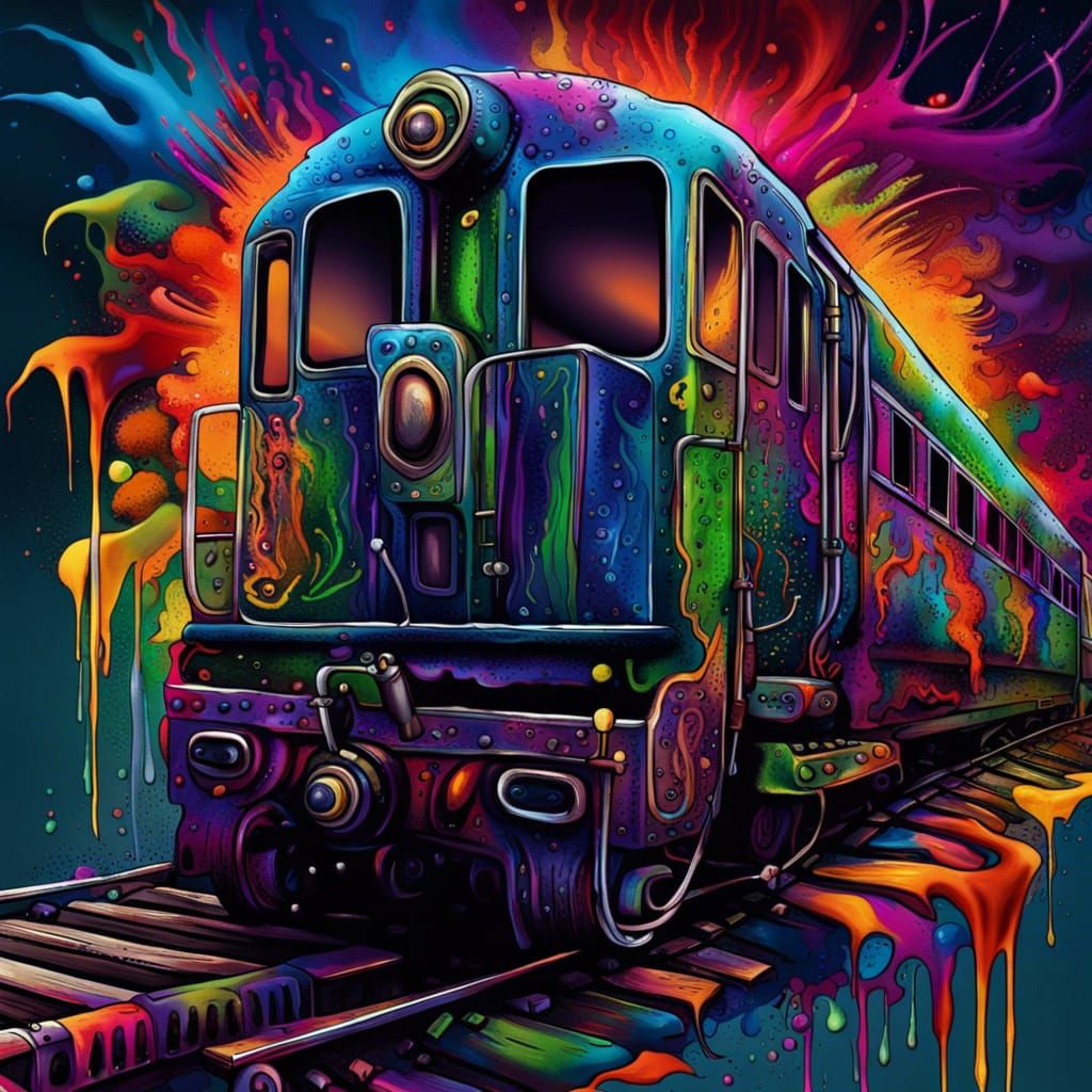 the train to nowhere, abstract art, deep colors, splash screen, paint ...