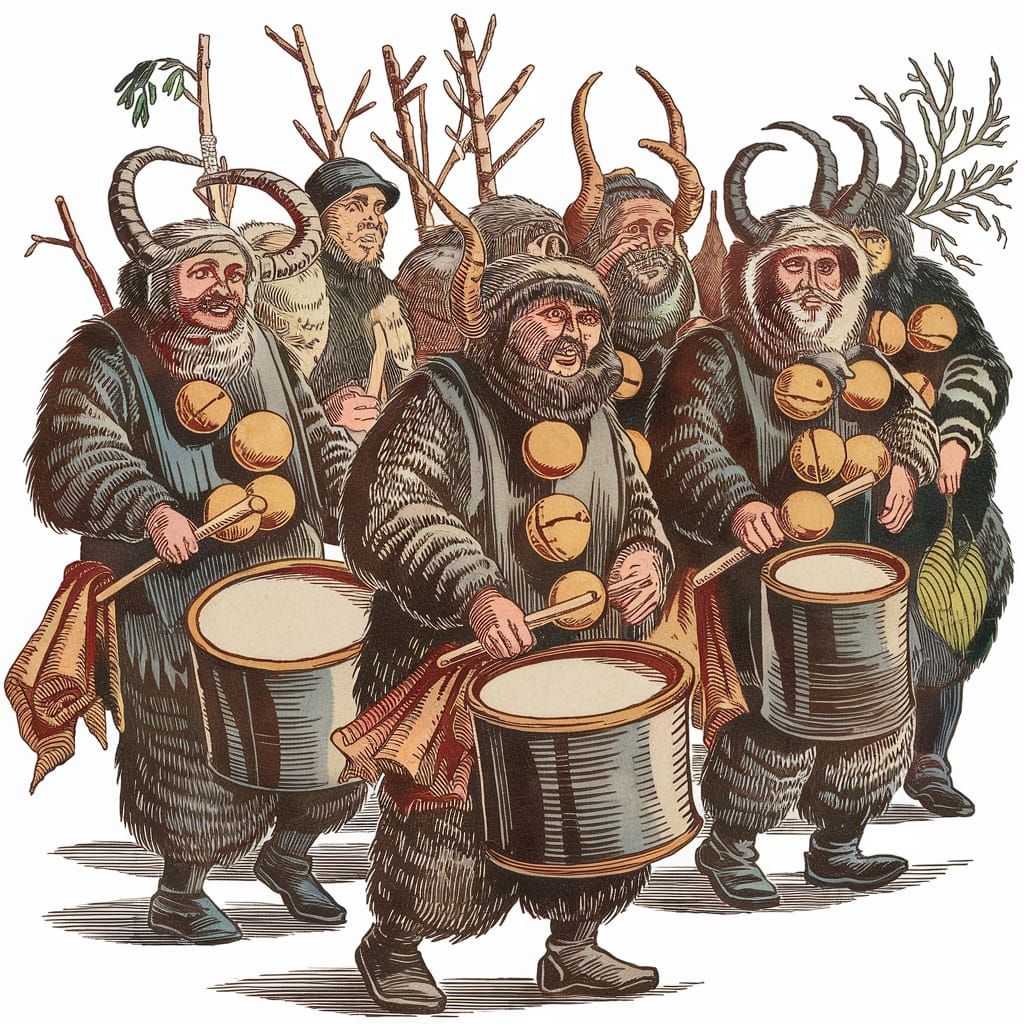 Krampus Festival in Traditional Woodcut Style - AI Art