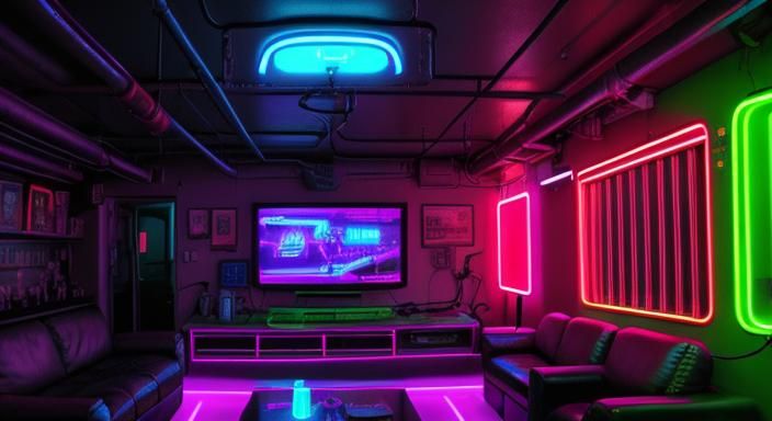 Neon Lighting Basement - AI Generated Artwork - NightCafe Creator