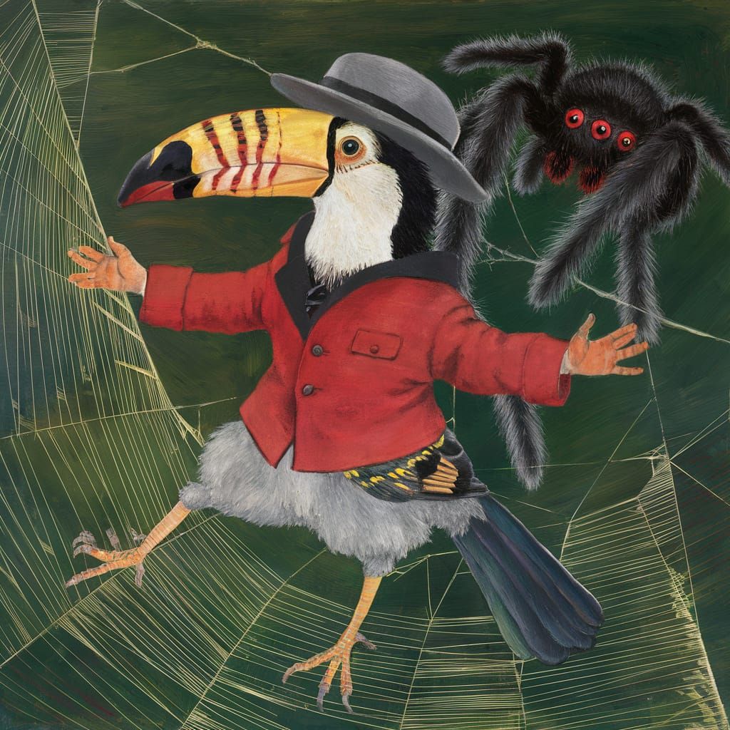 Surreal Bird in Gustav Klimt Style Dances on Spide... - AI Art