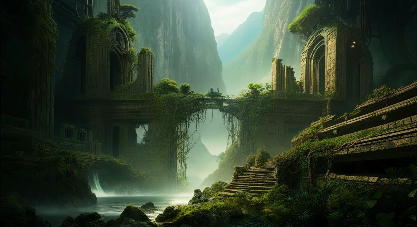 Ancient City Meets High-Tech Magic in Hidden Jungl... - AI Art