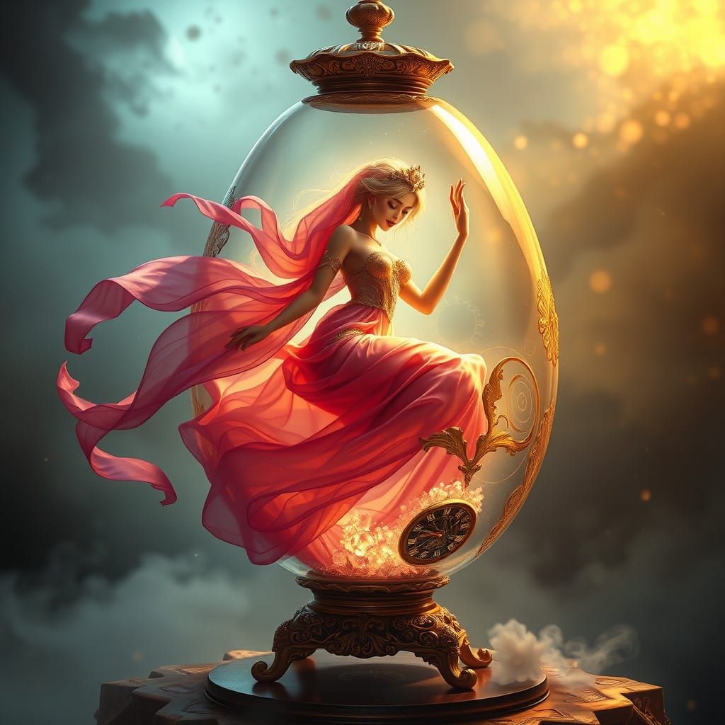 Genie in a Lamp - Ethereal Genie in a Gilded Crystal Lamp