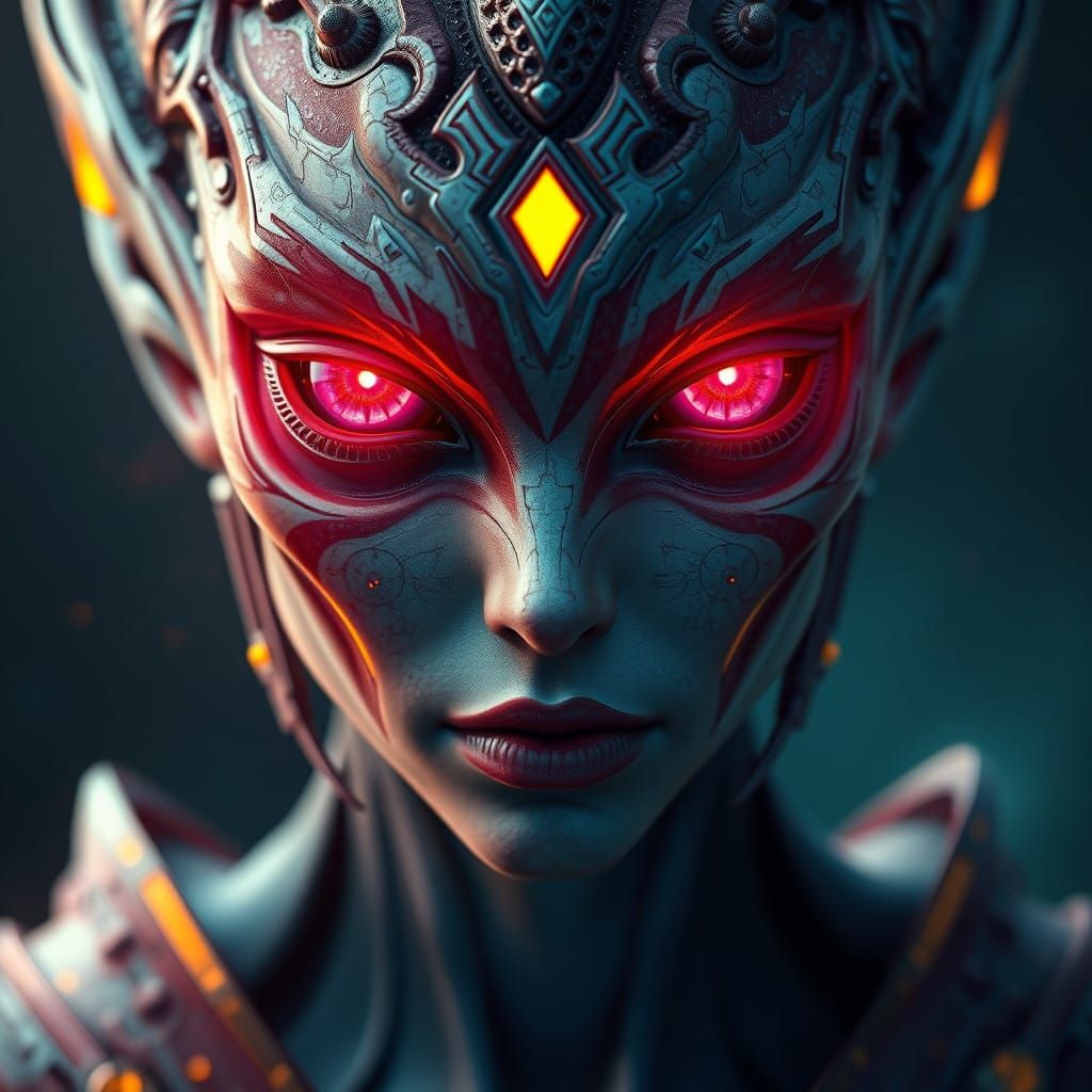 Glowing Alien Goddess in Vibrant Fantasy World - AI Art