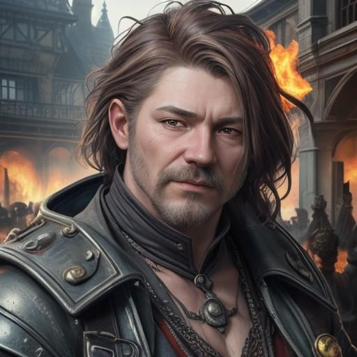 Realistic Fantasy portrait of a Pyro wizard with very masculine ...