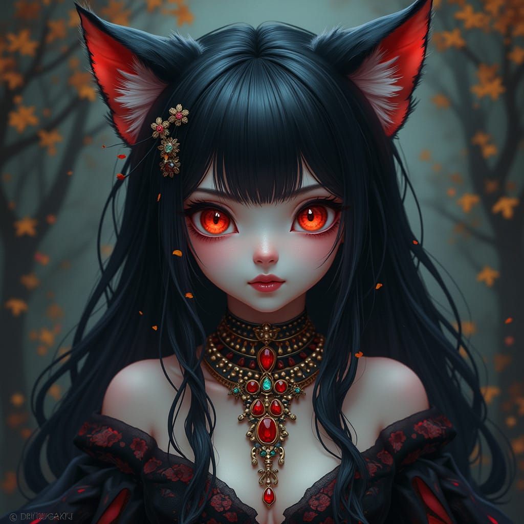Vampire Neko girl with a collar - Mysterious Vampire Neko Gi...