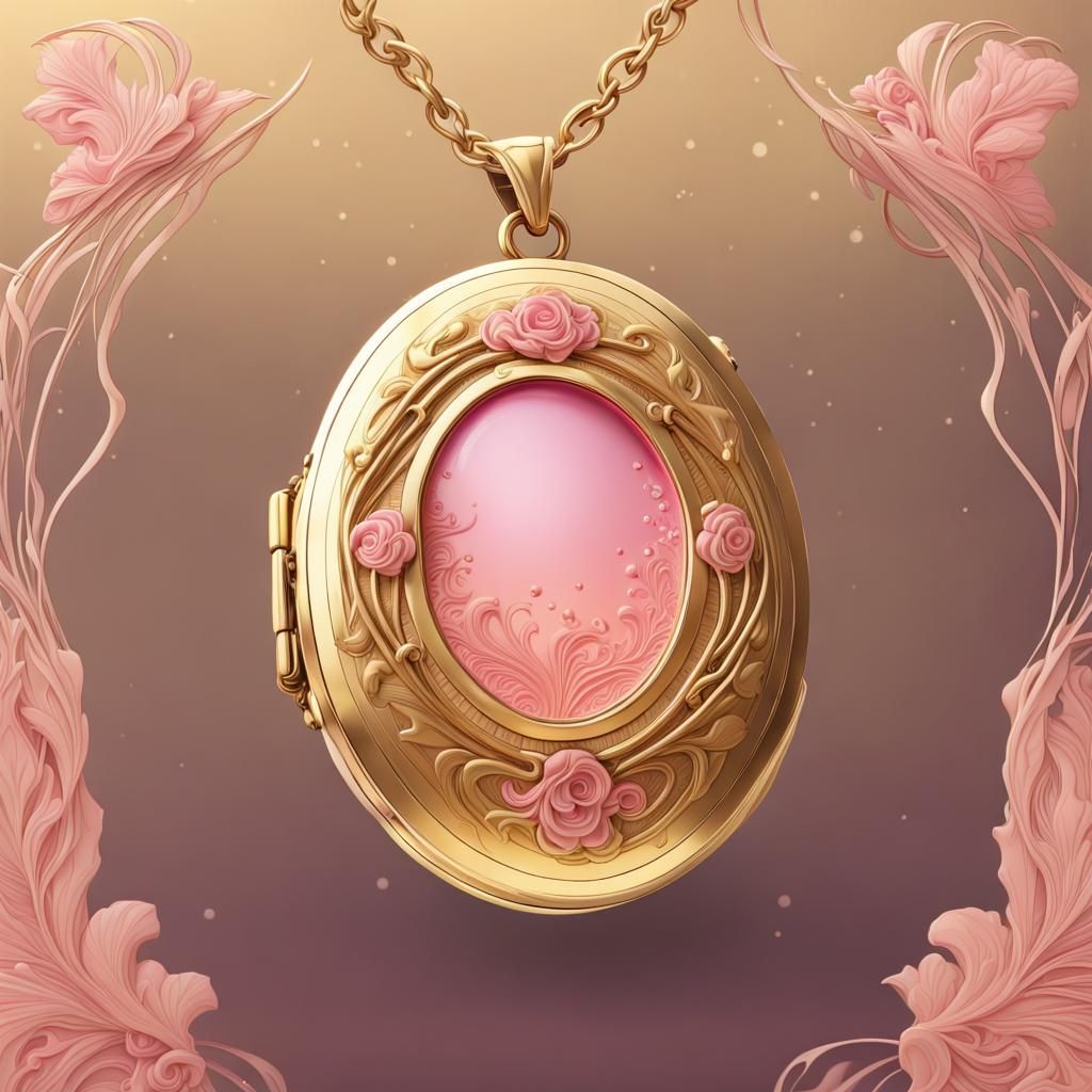art nouveau golden pink locket - AI Generated Artwork - NightCafe Creator