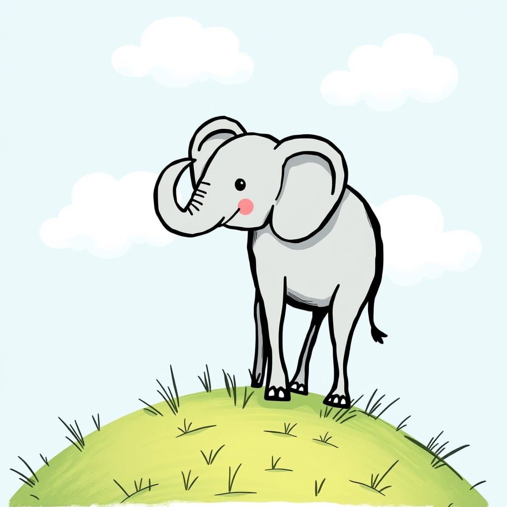 elephant stick figure cute drawing - Whimsical Elephant in a...