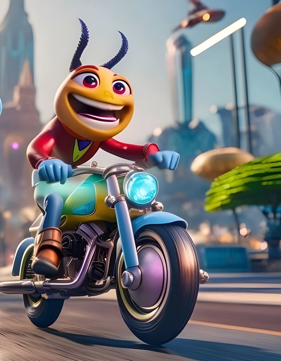 Mr. Bug's first ride on his motobike - AI Generated Artwork - NightCafe ...
