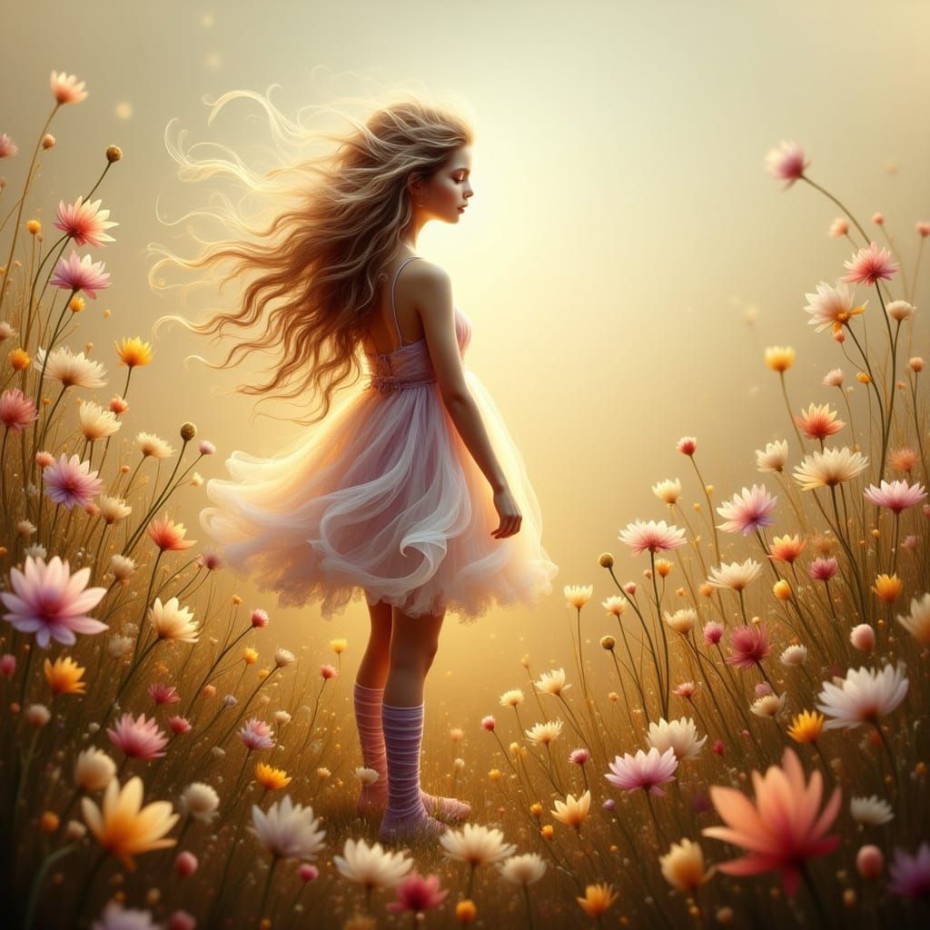"First Prom Dress" - Dreamy Child in a Whimsical Field of Wi...