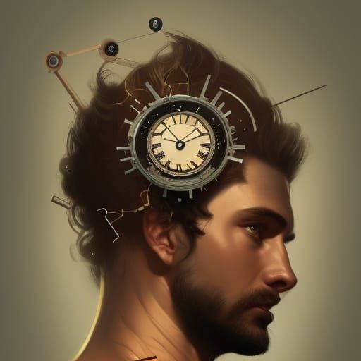 A handsome man turning into a clock mechanism. - AI Generated Artwork ...