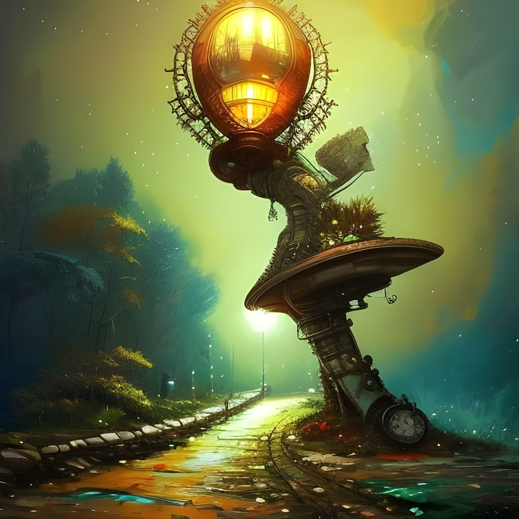 Steampunk tree lamp park - AI Generated Artwork - NightCafe Creator