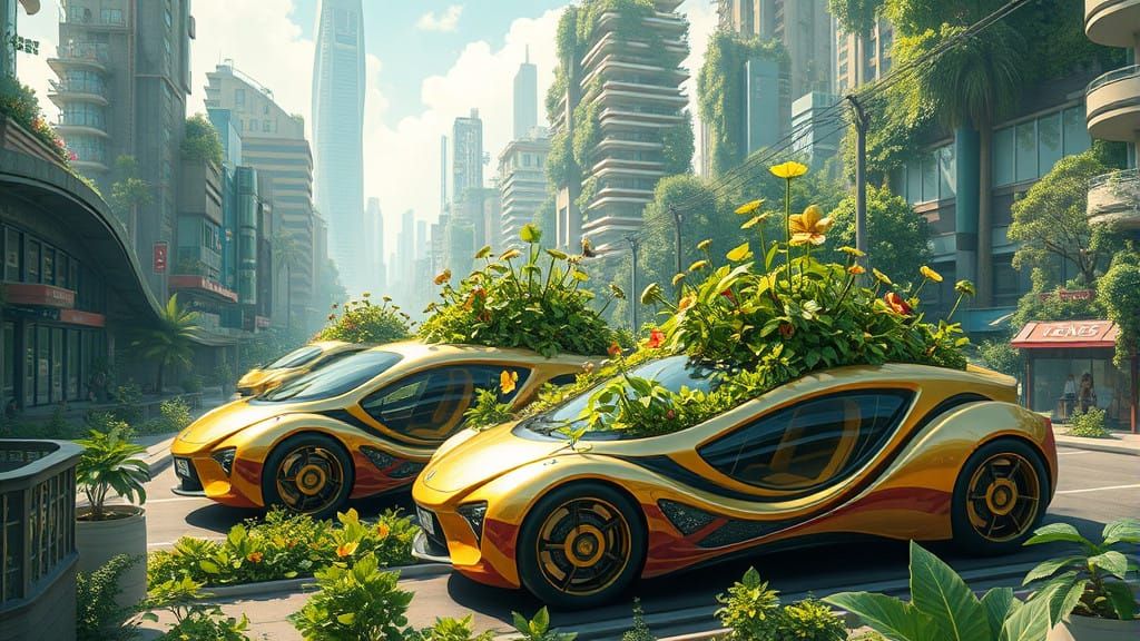 Solarpunk cars - Surreal Eco-Friendly Solarpunk Vehicles in ...