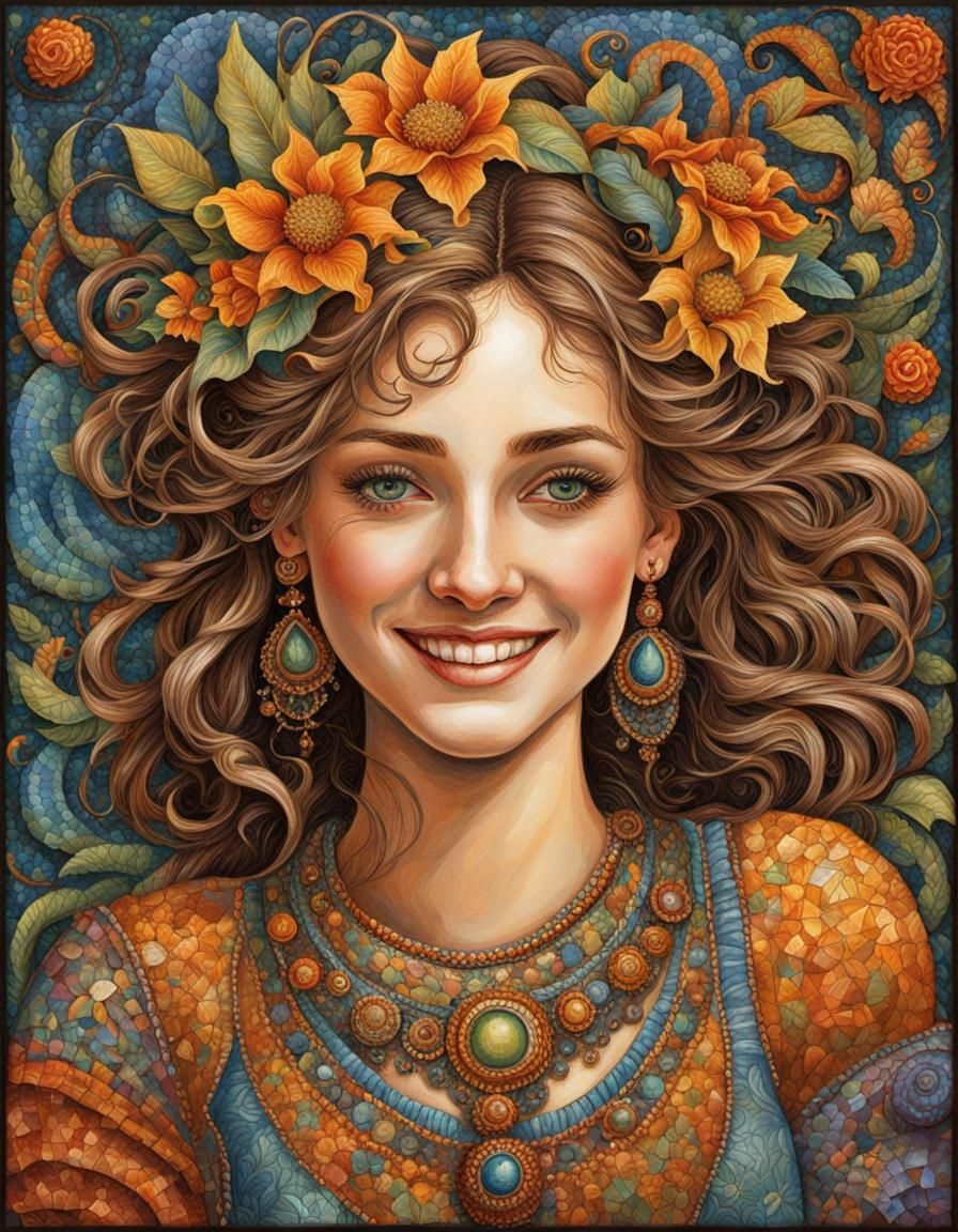 Vibrant Art Deco Teenage Girl Concept Art in Folk ... - AI Art