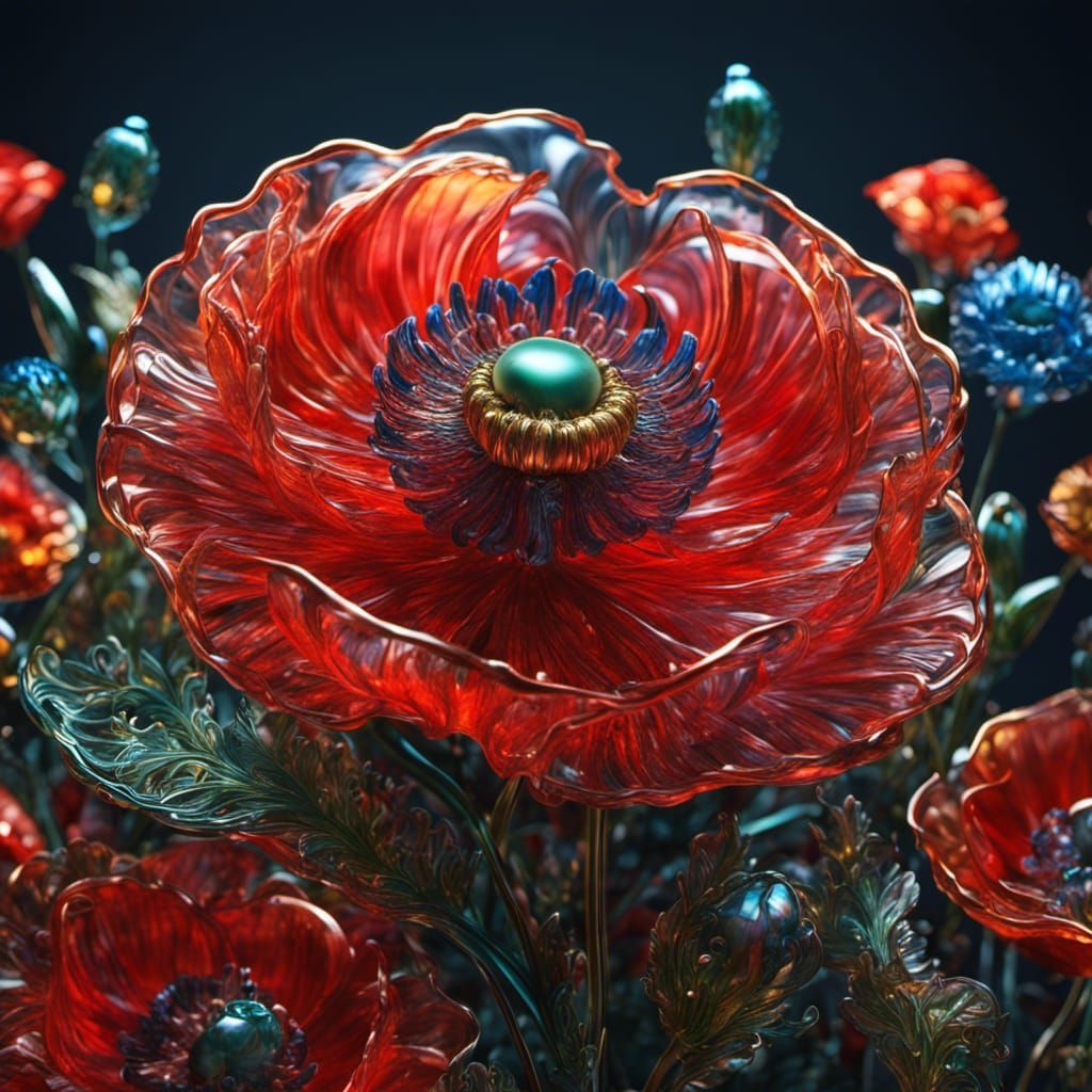 Glass poppy with pearl - AI Generated Artwork - NightCafe Creator