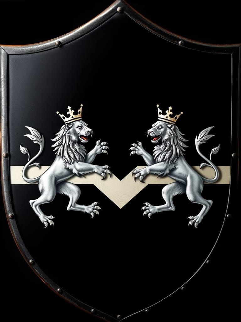 A knight's Shield. Black Background with an ermine chevron across the ...