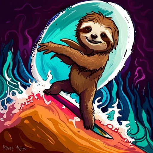 Sloth surfer - AI Generated Artwork - NightCafe Creator
