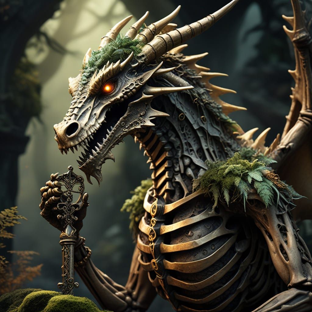 Dragon-Bone-Key - Ancient Dragon's Sacred Key in Dark Fantas...