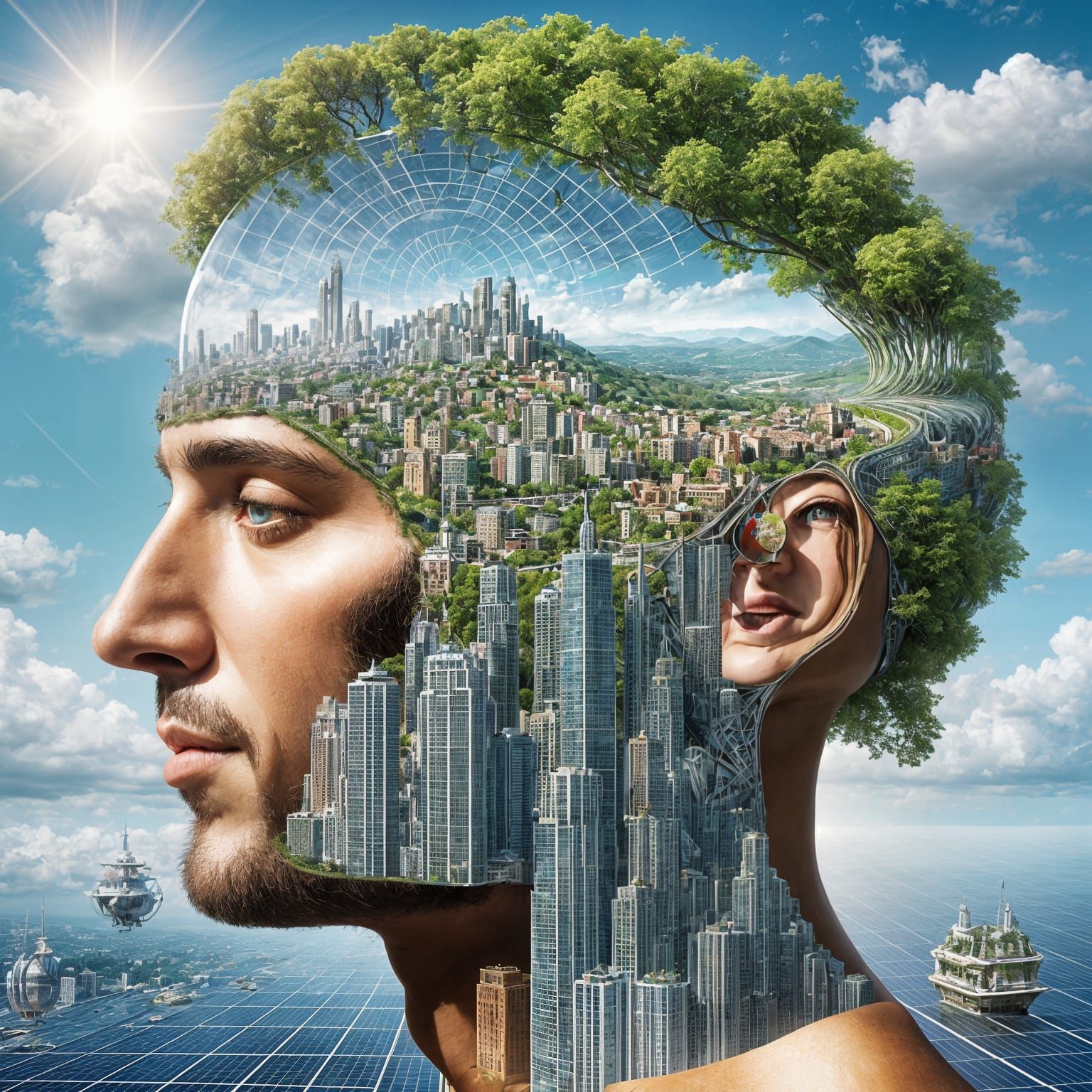 Detailed Illusionary concept art of Inside the head of a [man] Landscape of the mindscape ...