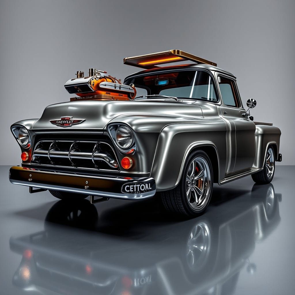 Retro-Futuristic 1955 Chevy Truck in Steampunk Sty... - AI Art
