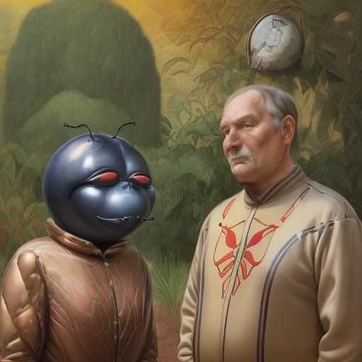 Strange man meeting a bug - AI Generated Artwork - NightCafe Creator