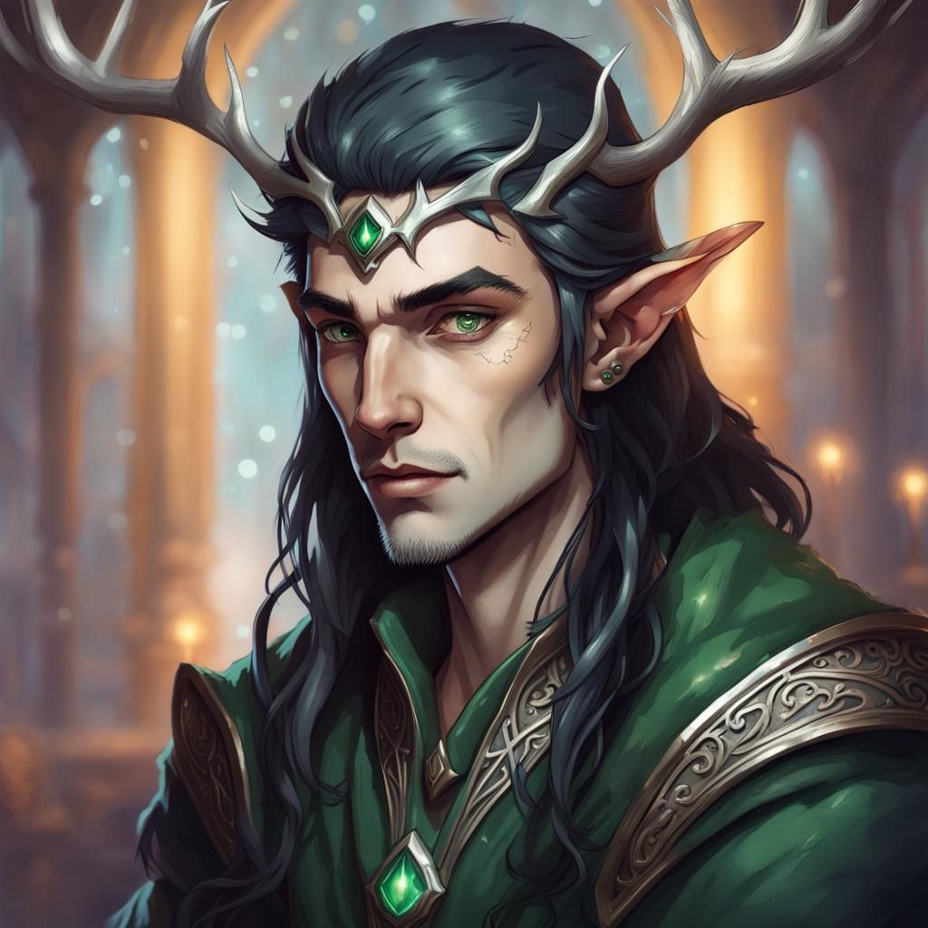 male elf wizard, amber colored skin, green eyes, face tattoos, no five ...