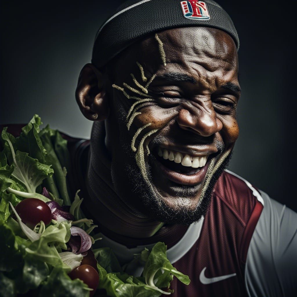 Lebron James laughing eating salad - AI Generated Artwork - NightCafe ...