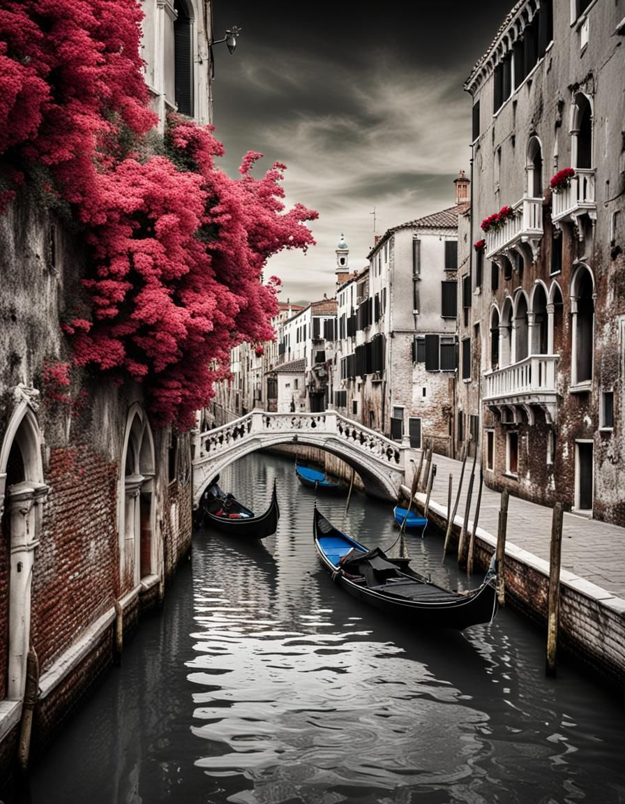 Venice with red accents - AI Generated Artwork - NightCafe Creator