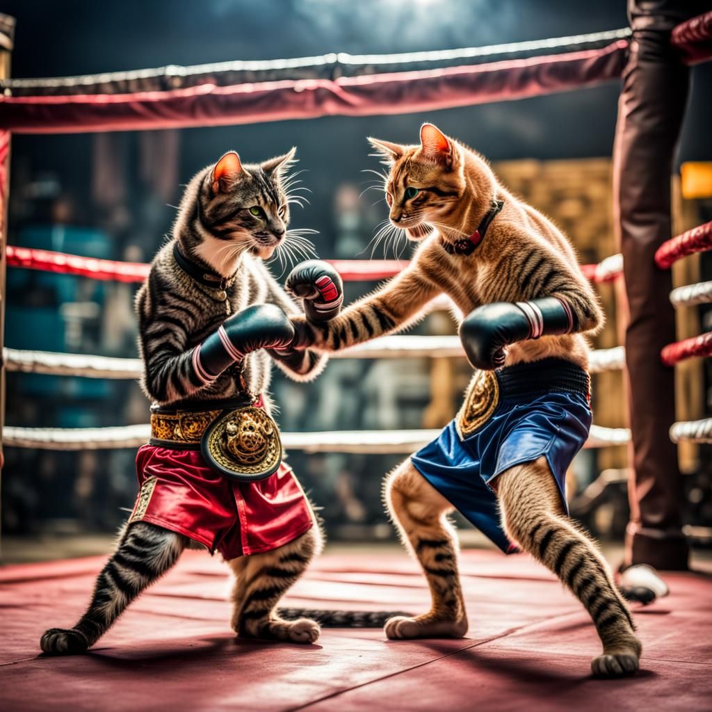 Cats fighting Muay Thai in Thailand, fantasy, colorful, steampunk - AI ...