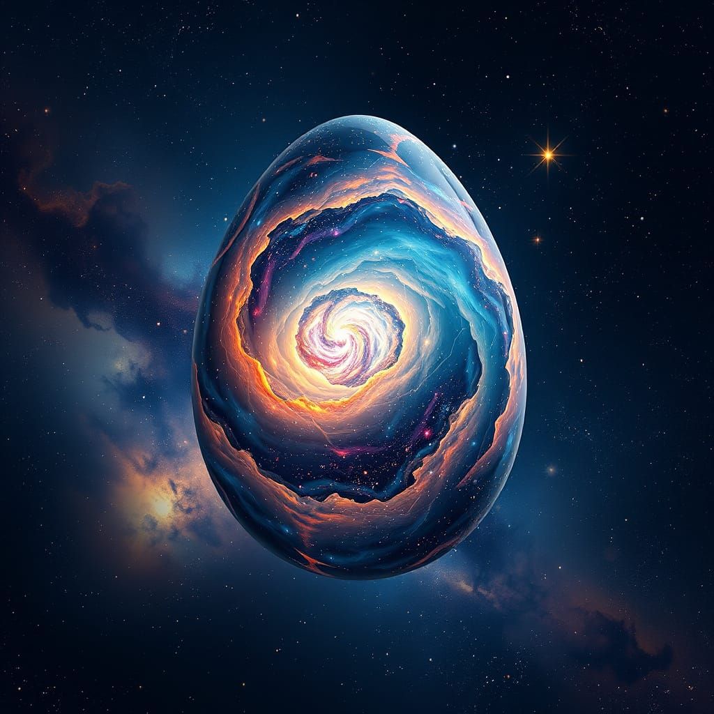 Rebirth - Surreal Cosmic Egg in Vibrant Galaxy