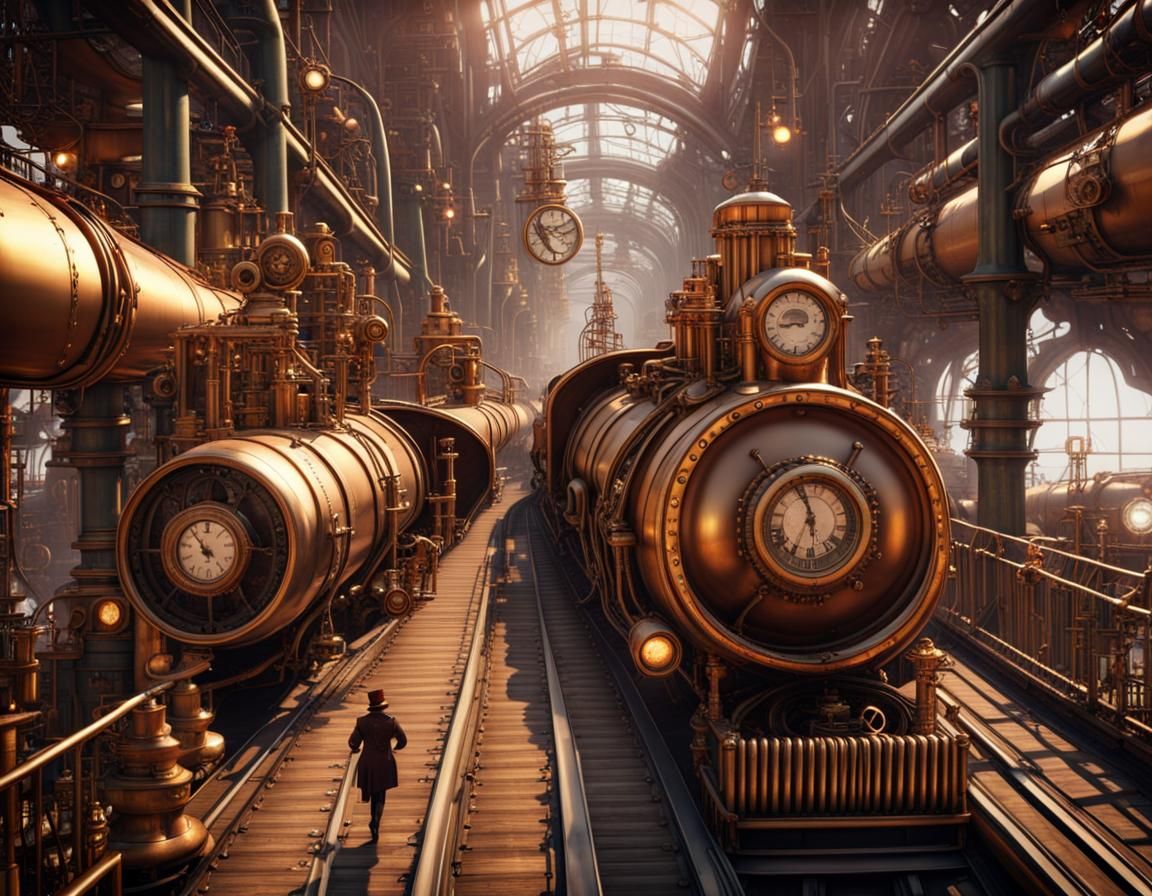 Steampunk Train Terminal - AI Generated Artwork - NightCafe Creator
