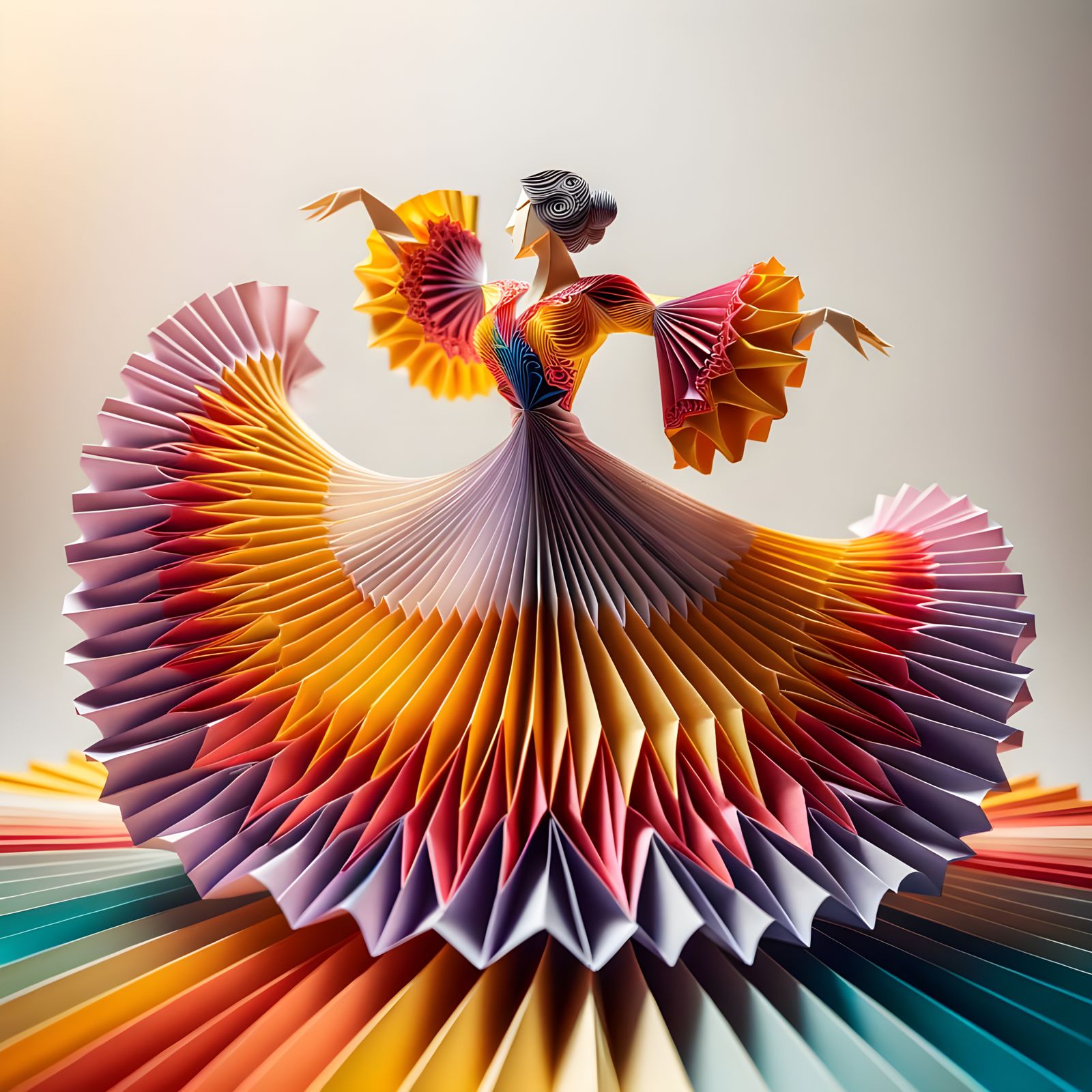 Hyperrealistic Origami Dancer in Vibrant Paper For... - AI Art