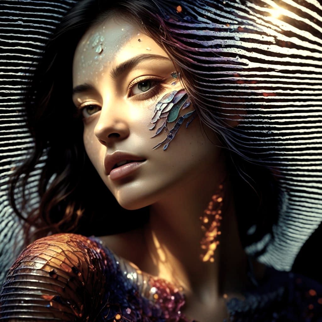 Wireframe Beauty in Vibrant, Psychedelic Style - AI Art