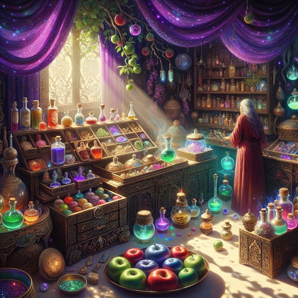 a magic shop - Whimsical Magic Shop with Ancient Treasures a...
