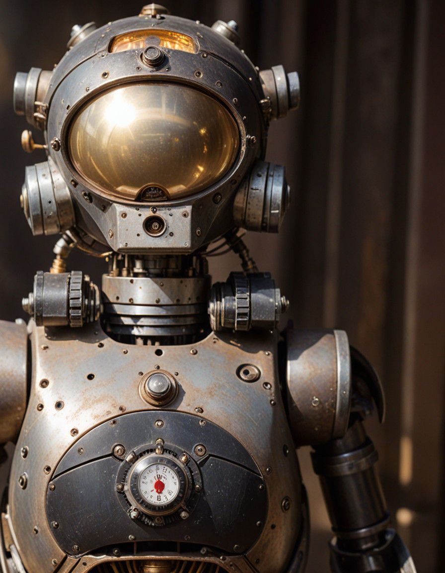 A steampunk-inspired droid - A Steampunk Droid in Warm Sunl...