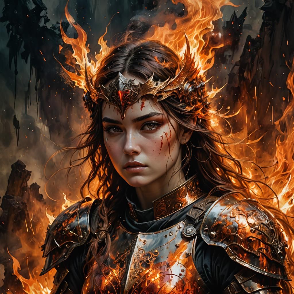 Intense Portrait: Warrior Amidst Inferno - AI Generated Artwork ...