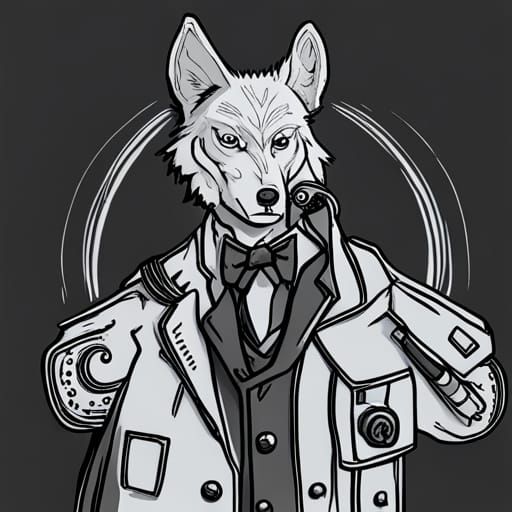 anthro wolf scientist wearing labcoat lineart looking at viewer - AI ...