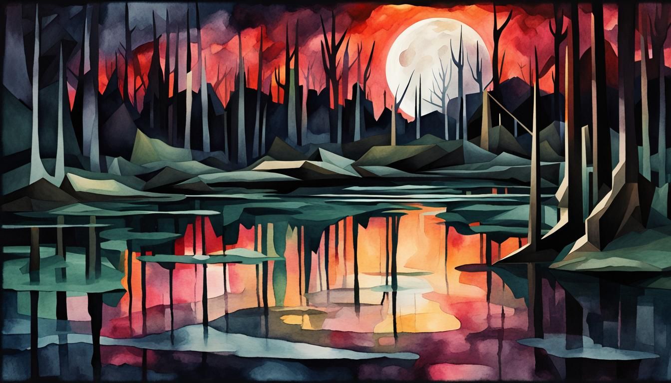 Moon over Swamp (4) - AI Generated Artwork - NightCafe Creator