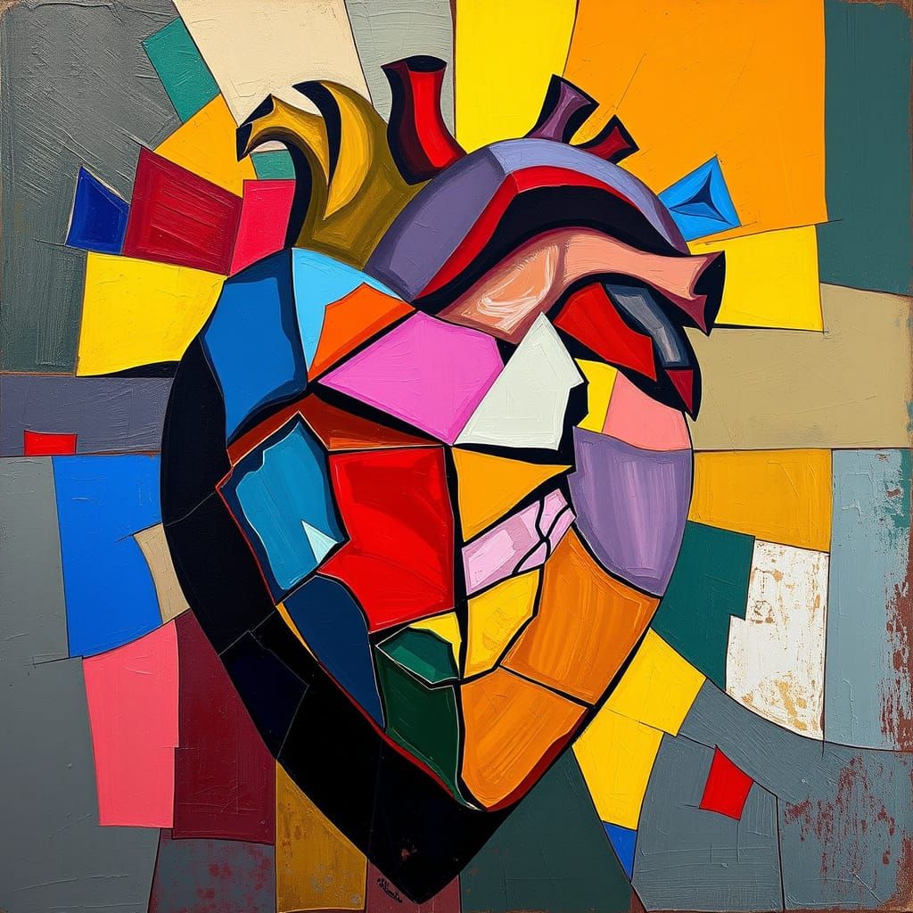 Cubism heart abstract in the style of Pablo Picasso and Georges Braque ...