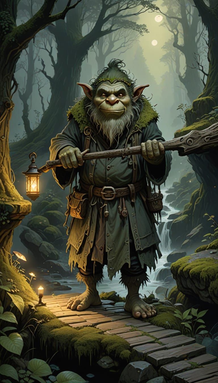 Burly Troll Guards Ancient Stone Bridge in Mystic ... - AI Art