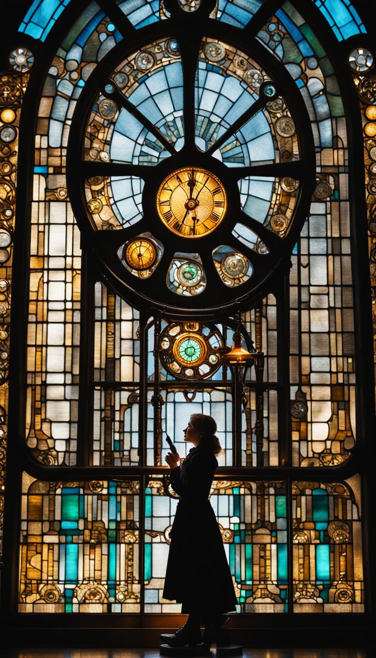 Stained glass lancet window in an Art Nouveau style of a woman with a ...