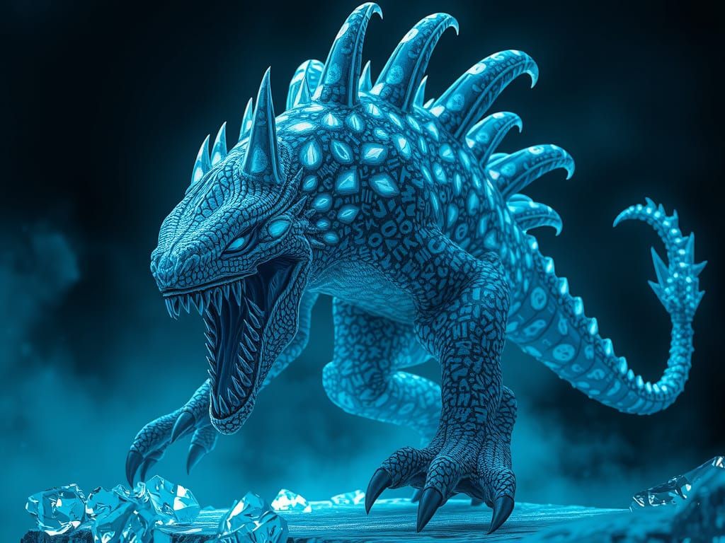 Ethereal Monstrosity with Ancient Runes and Icy At... - AI Art