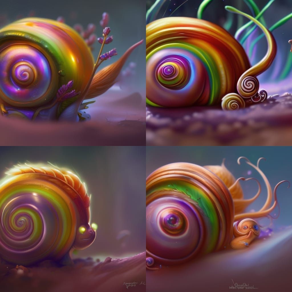 Adorable little snail with a rainbow-colored shell with a cute face ...